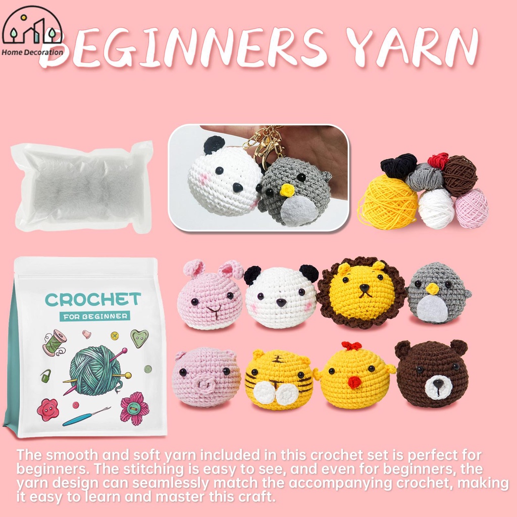 8Pcs Crochet Kit for Beginners Complete Crochet Knitting Kit Adorable ...