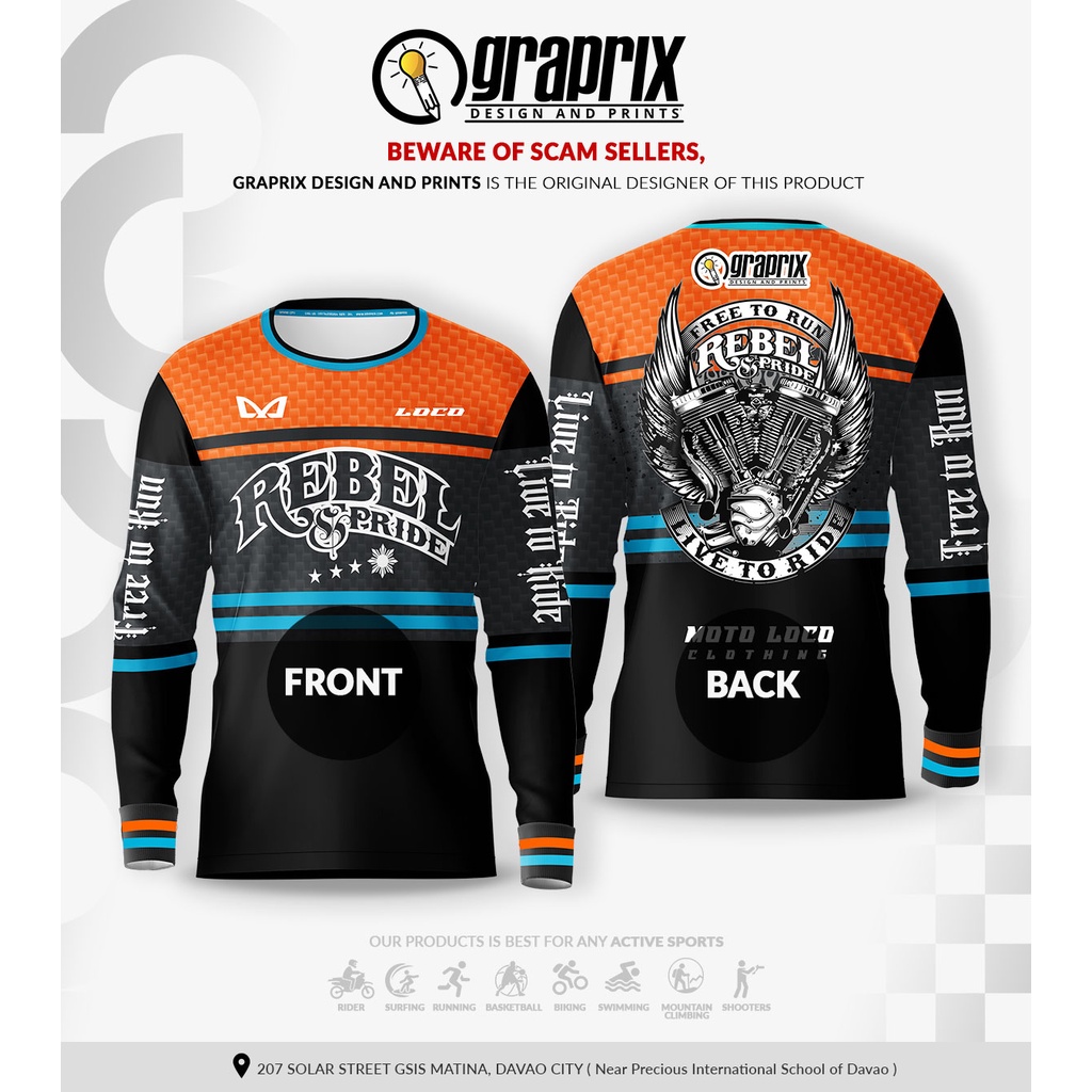 Moto Loco Rebel and Pride Long Sleeve Full Sublimation - Mens Clothing Motorcycle Jersey Long ...