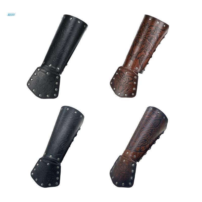 NERV Faux Leather Knight Arm Gauntlets Adjustable Medieval Embossed Arm ...