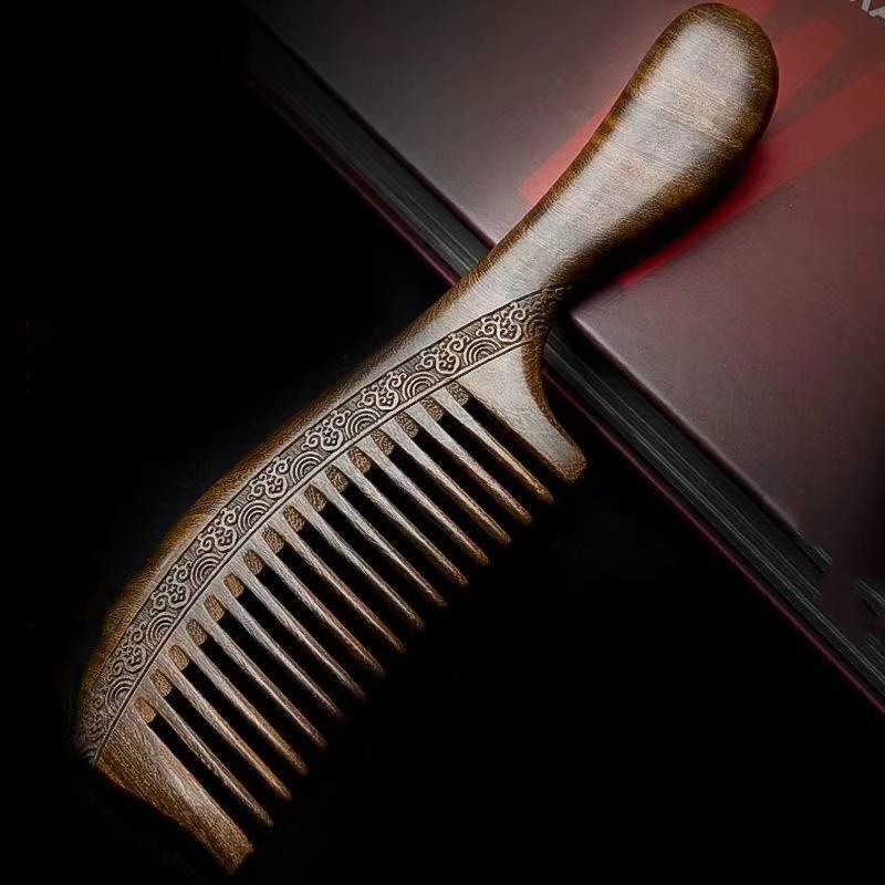 Wooden Comb with Handle Natural Sandalwood Anti-Static Hair Detangler ...