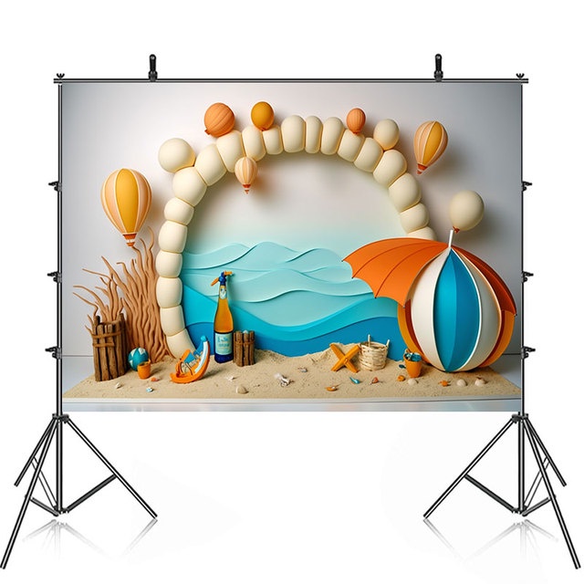 3D Summer Birthday Party Backdrop Kids Cake Smash Photography Air ...