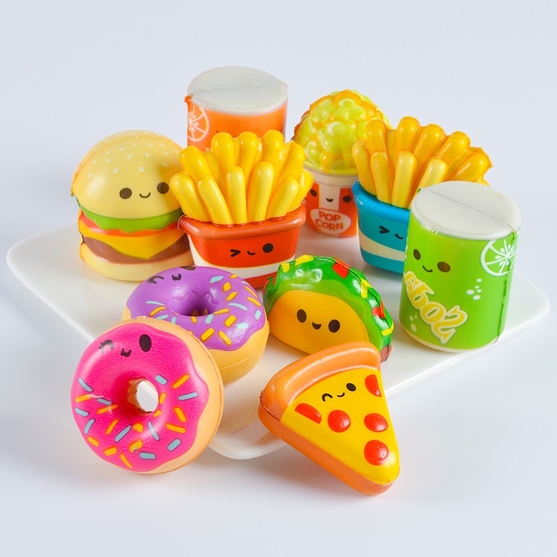 Squishy Slow Rebound Keychain Popcorn Fries Burger Doughnut Food Pinch ...