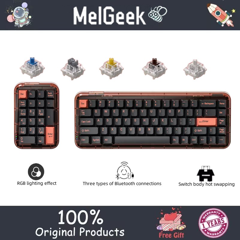 MelGeek Mojo68 Bluetooth wireless mechanical keyboard transparent hot ...