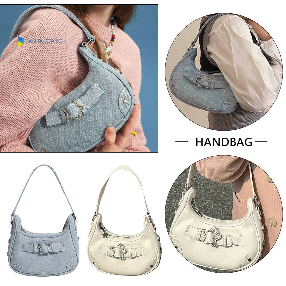 Underarm Bag Women Vintage Y2K Shoulder Handbag Star Decor Solid Color ...