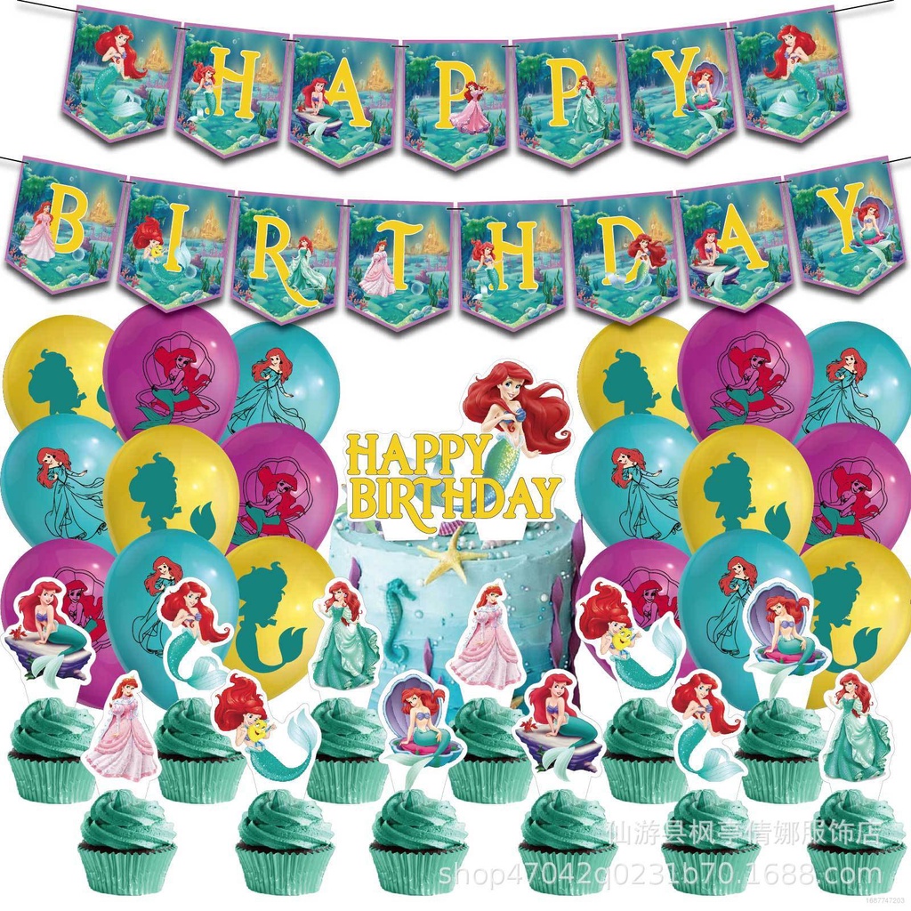 Snow The Little Mermaid Ariel Theme kids party decorations banner cake ...