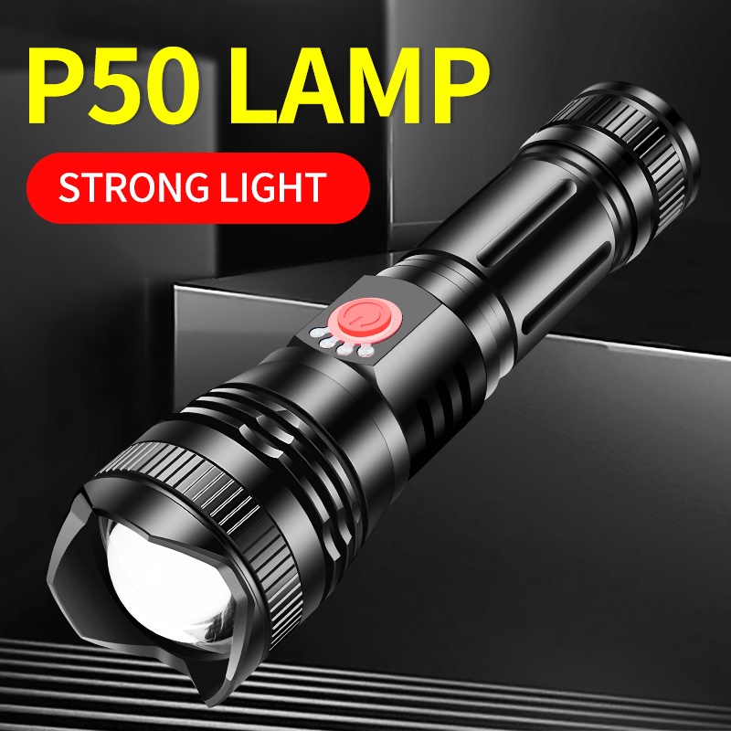 P50 Rechargeable LED Flashlight Super Bright Waterproof Zoomable Torch for Camping Fishing ...