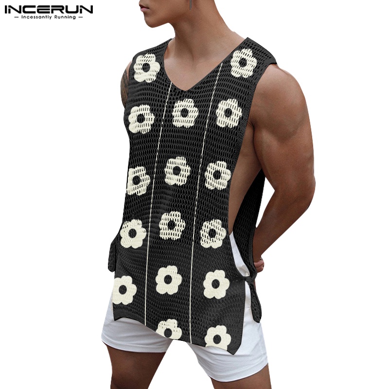 INCERUN Men's Fashion Mesh Flower Print Sleeveless Tank Top | Shopee ...
