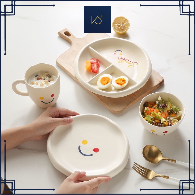 Kitchen Plus Smiley Ceramic Plate Set (Mug, Bowl, and Plate) | Shopee ...