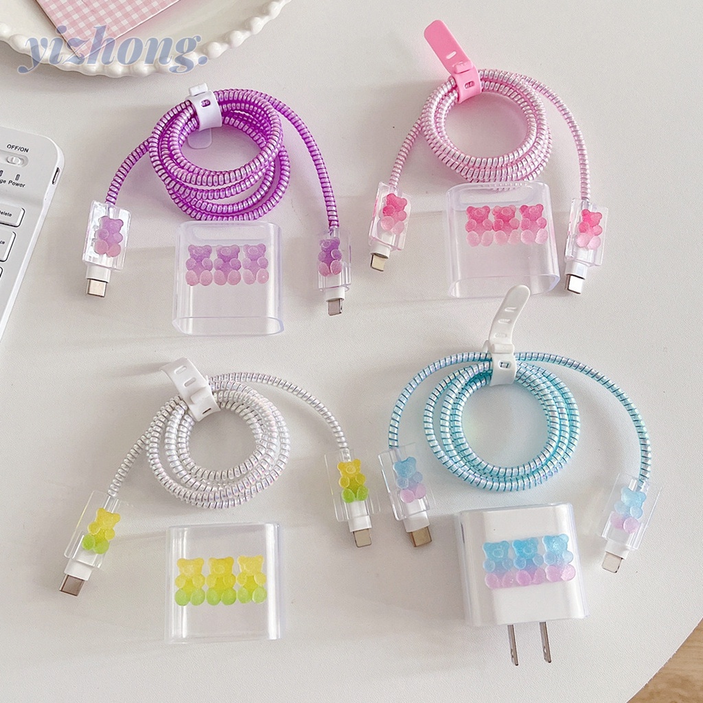 Cute Gradient Color Candy Bear Decoration Cable Bite 1.4 Meter Laser ...