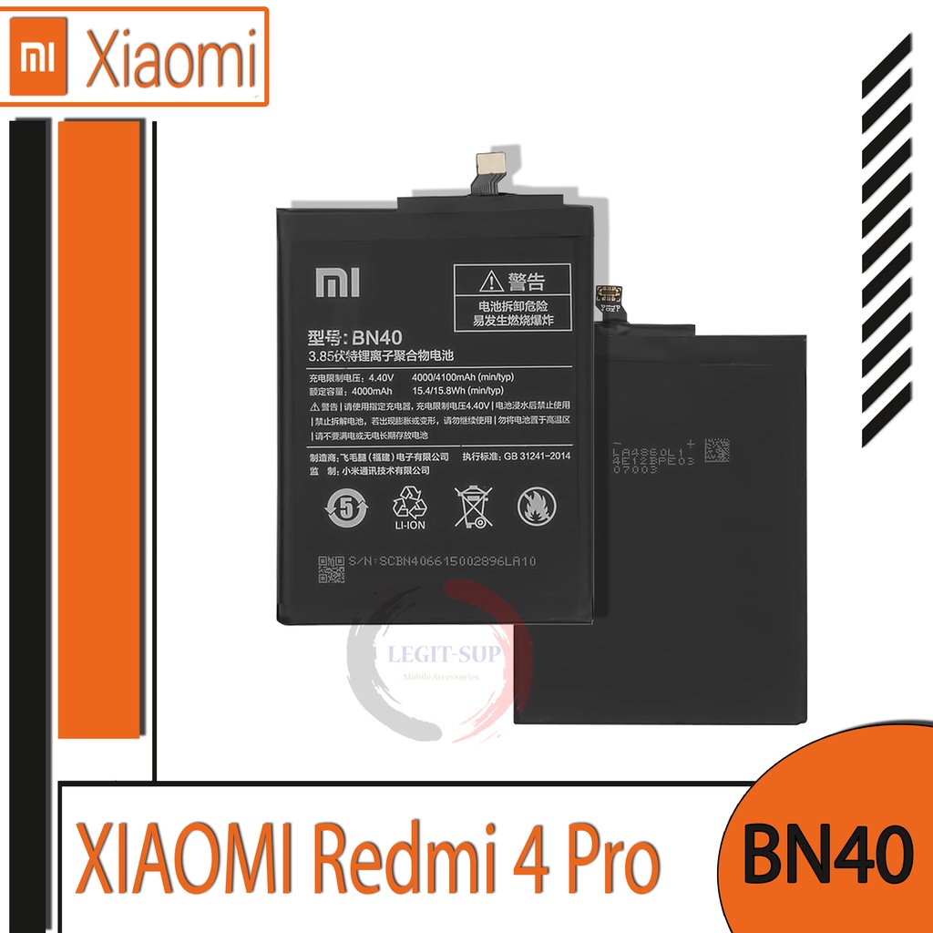 XIAOMI Redmi 4 Pro Battery, Model: BN40 High Battery (4000mAh) | Shopee ...