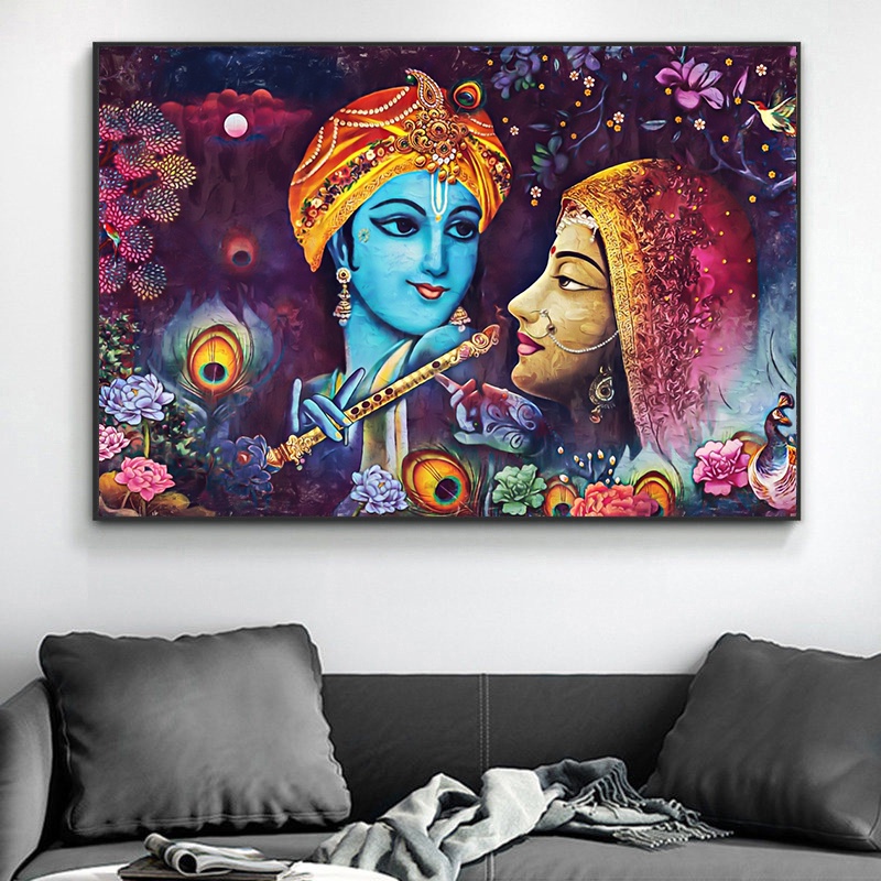 Frameless Radha Krishna Canvas Painting Wall Art Hindu Vishnu Poster ...
