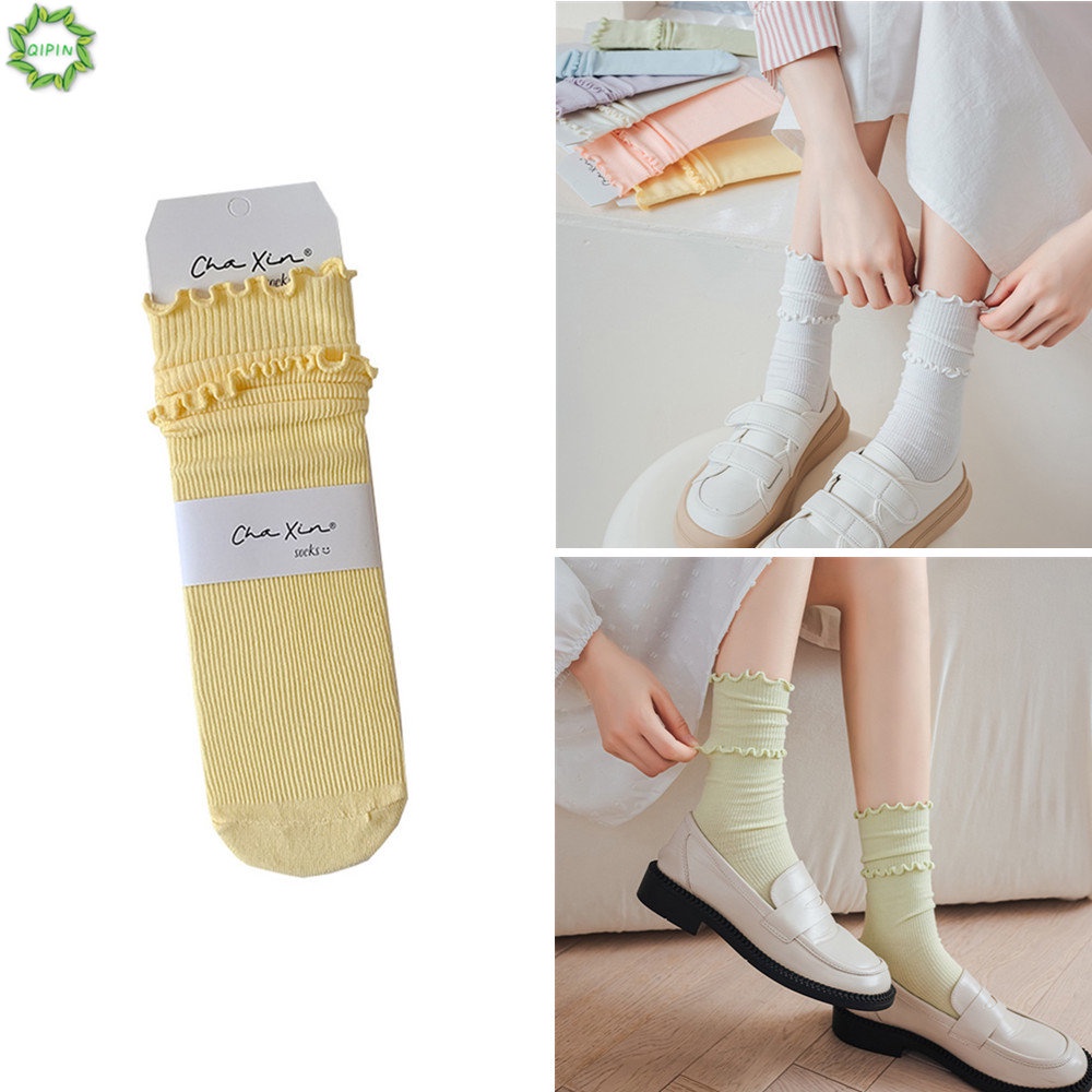 Cod Qipin Classic Lolita/JK Black White Bottom Shoes Socks Edge Curly ...