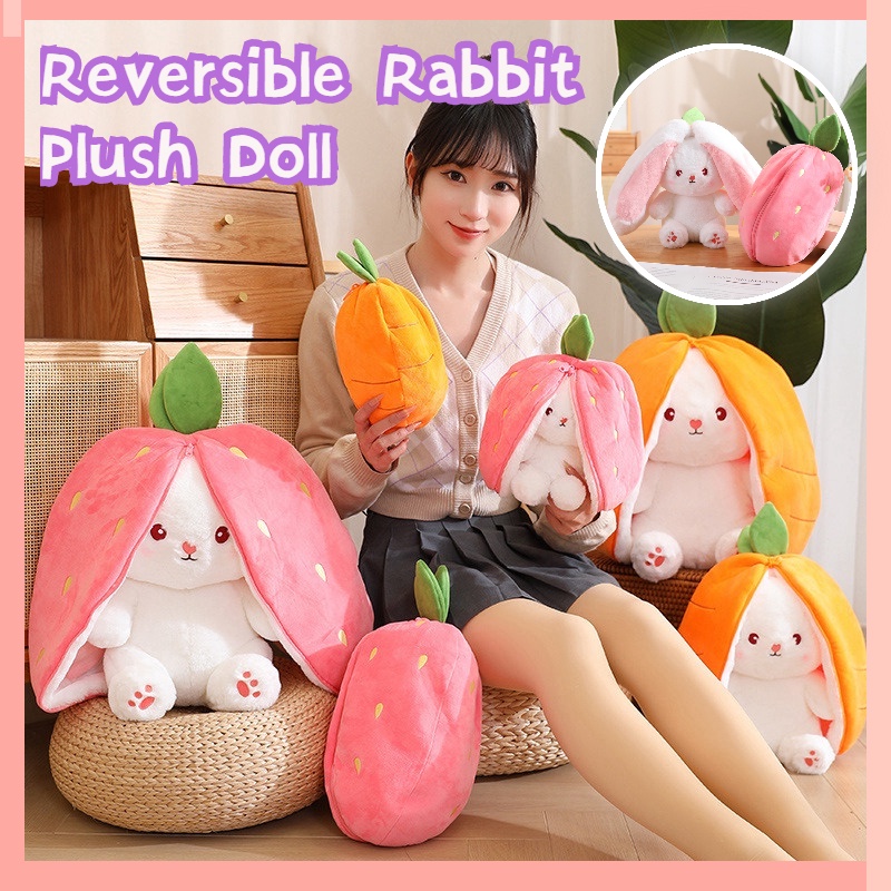 Strawberry Rabbit Plush Doll Reversible Cute Rabbit Doll Plush Pillow ...