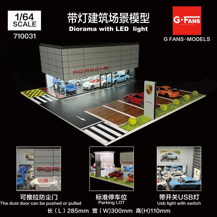 G-fans Models 1/64 Premium Diorama Diecast Porsche Dealer with LED ...