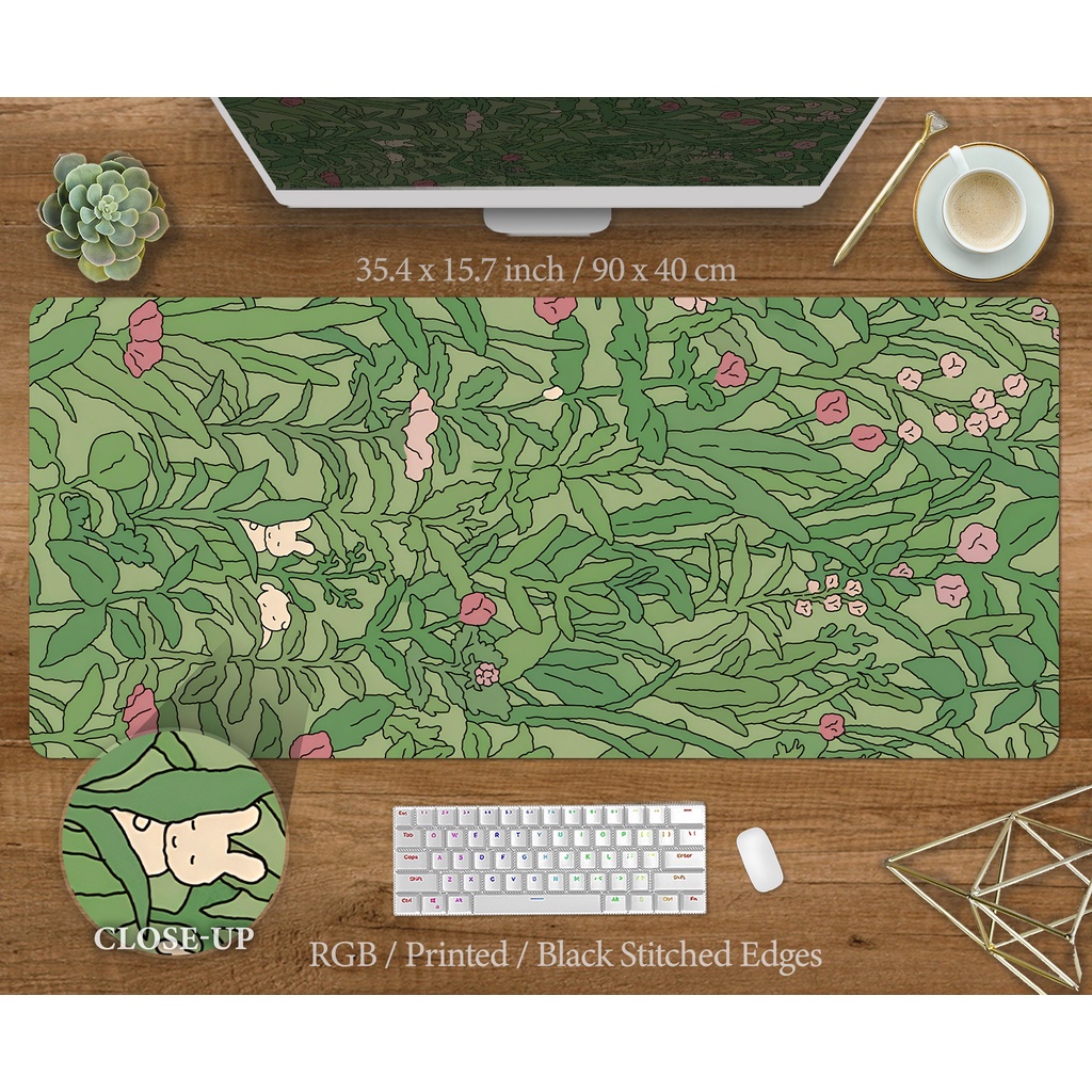 Cute Sage Green Deskmat Anime Forest Landscape Mousepad Green Aesthetic ...