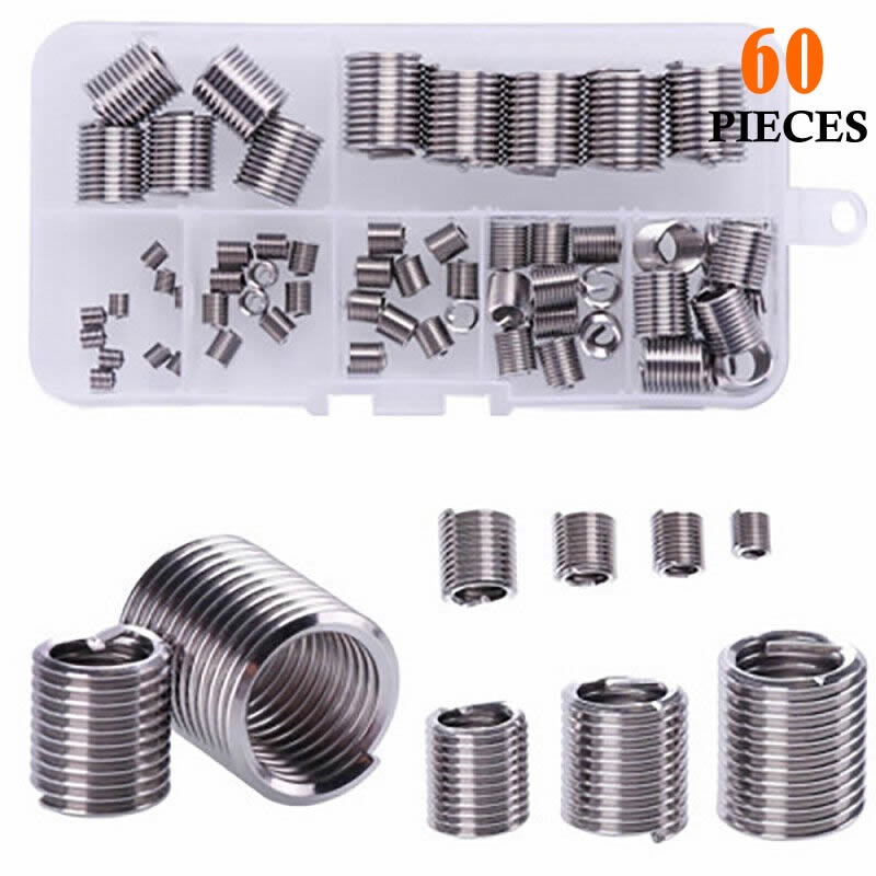 60pcs/box Stainless Steel Wire Thread Insert Repair Tool Kit M3 M4 M5 ...