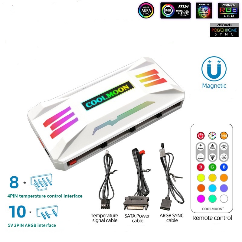 RGB Controller 4Pin PWM 5V 3Pin ARGB Cooling Fan Smart Intelligent ...