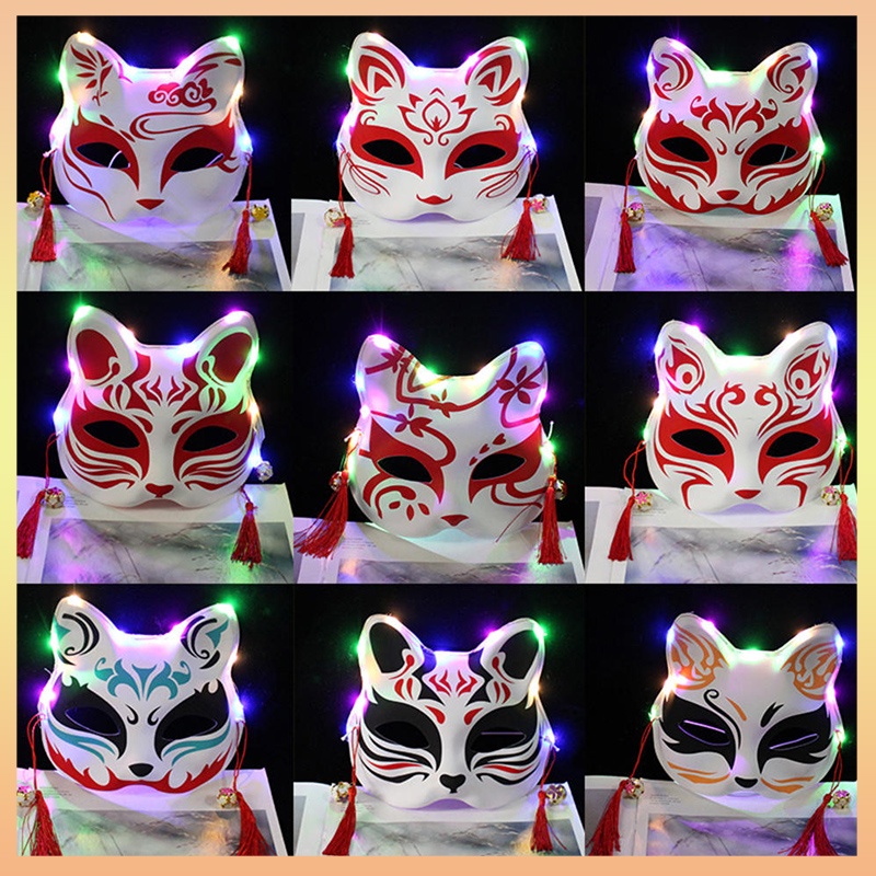 Luminous Fox Mask Half Face Cat Anime Fox Mask Children Luminous Mask ...