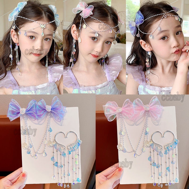 Mermaid Hair Accessories Forehead Chain Bow Hair Clip Tassel Ear Hook ...