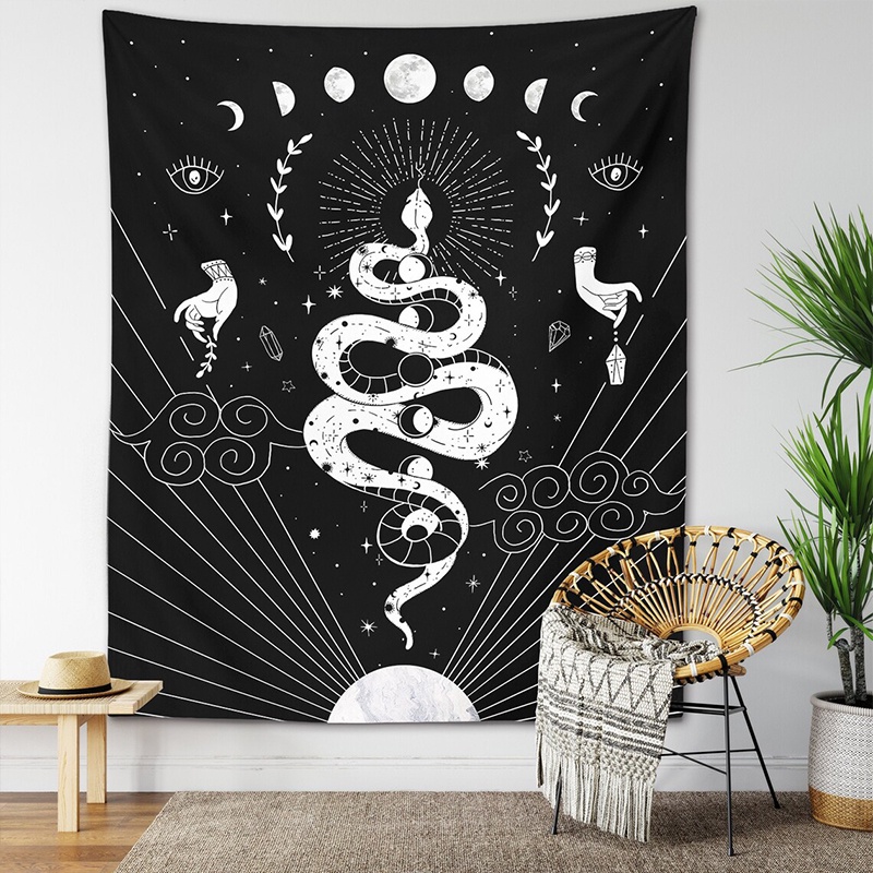 Witchy Snake Tapestry Celestial Wiccan Wall Hanging Sun and Moon Phases ...