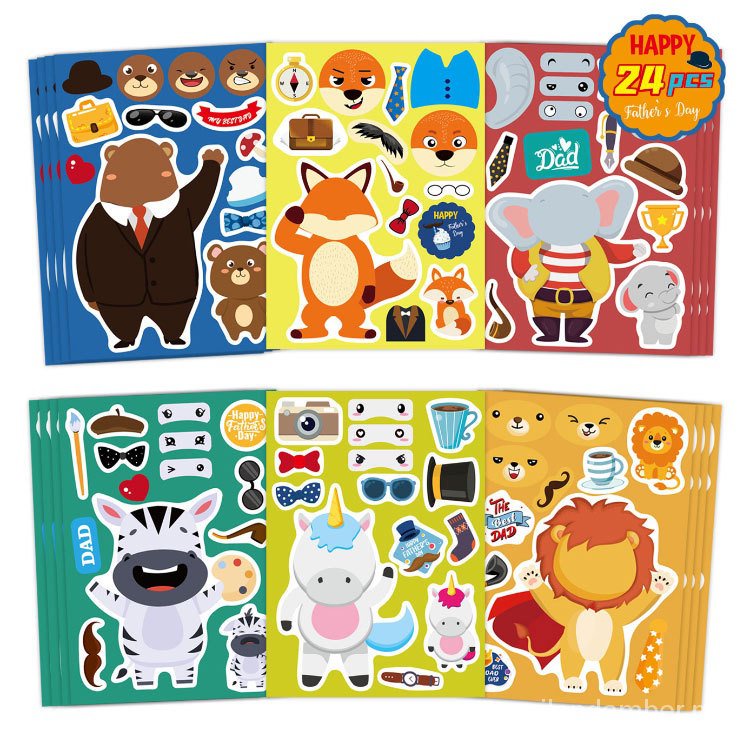 24pcs/set Happy Father's Day Stickers, Puzzle Games, Father's Day Make-A-Face Stickers for ...
