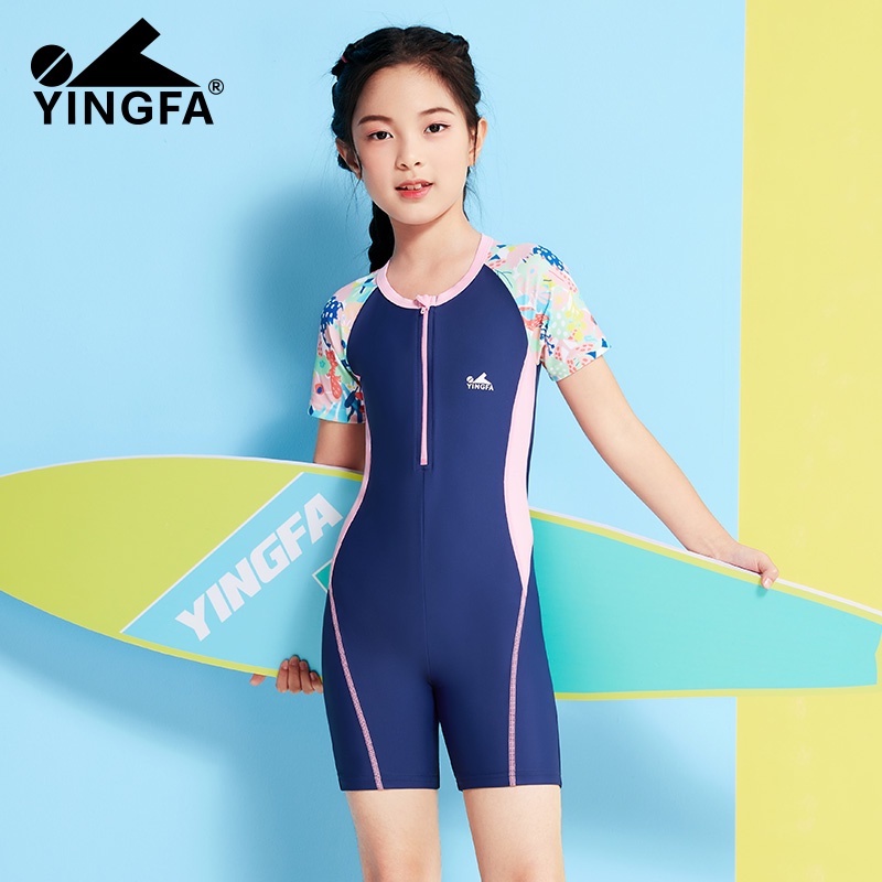 YINGFA Girls Cute Swimsuit Natural Waist Printed Rashguard Polyester Swimming Bathing Suit ...