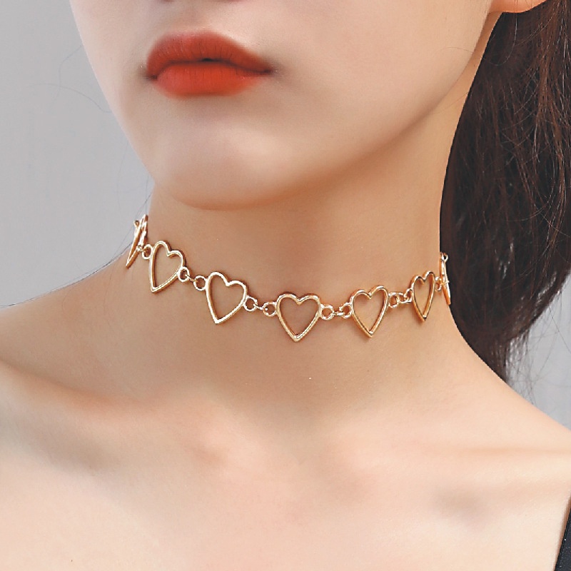 Korean Hollow Heart Choker Necklace for Women Fashion Love Heart Choker ...