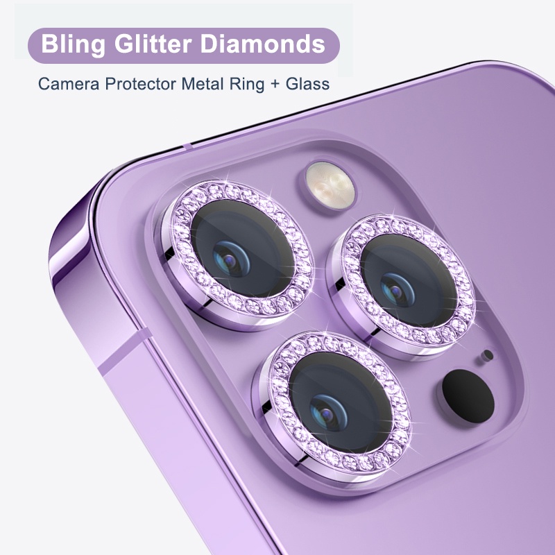 Diamond Glitter Camera Tempered Glass Lens Protector Ring For iPhone 17 ...
