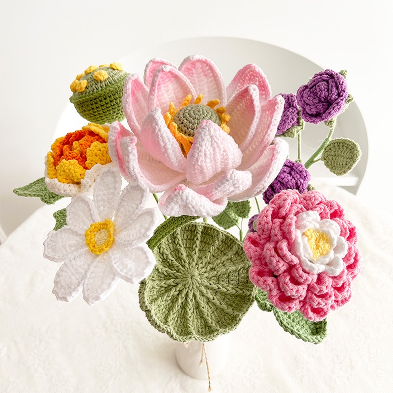 Handmade Crochet Simulation Flower Lotus Peony Bouquet Home Desktop ...
