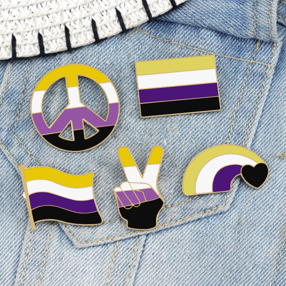 Non-binary Gender Enamel Pins Creative Flag Peace Sign Gesture Brooch ...