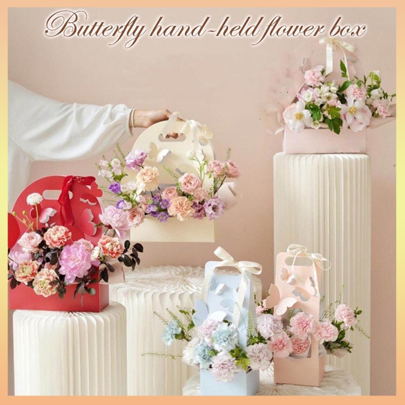 Butterfly Handheld Flower Box Oval Flower Bundle Gift Box Paper Hollow ...