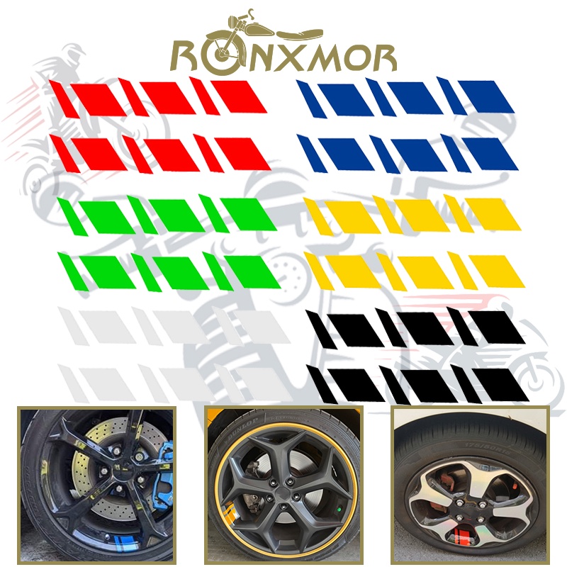 6Pcs Reflective Car Wheel Rim Vinyl Stickers Hash Mark Stripe Racing ...