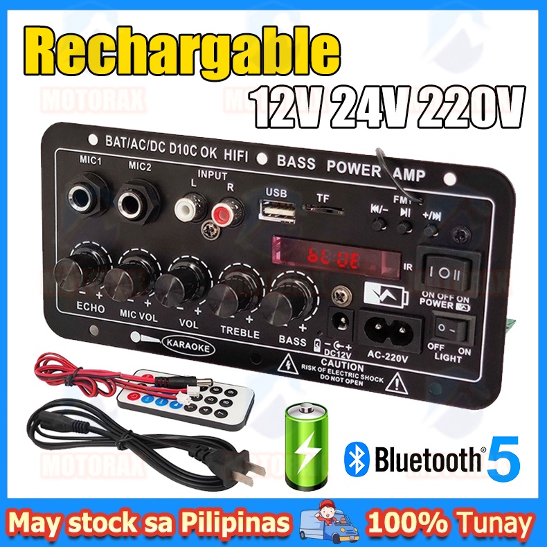 220v 12v Bluetooth Stereo Amplifier Board Subwoofer Dual Mic Karaoke ...