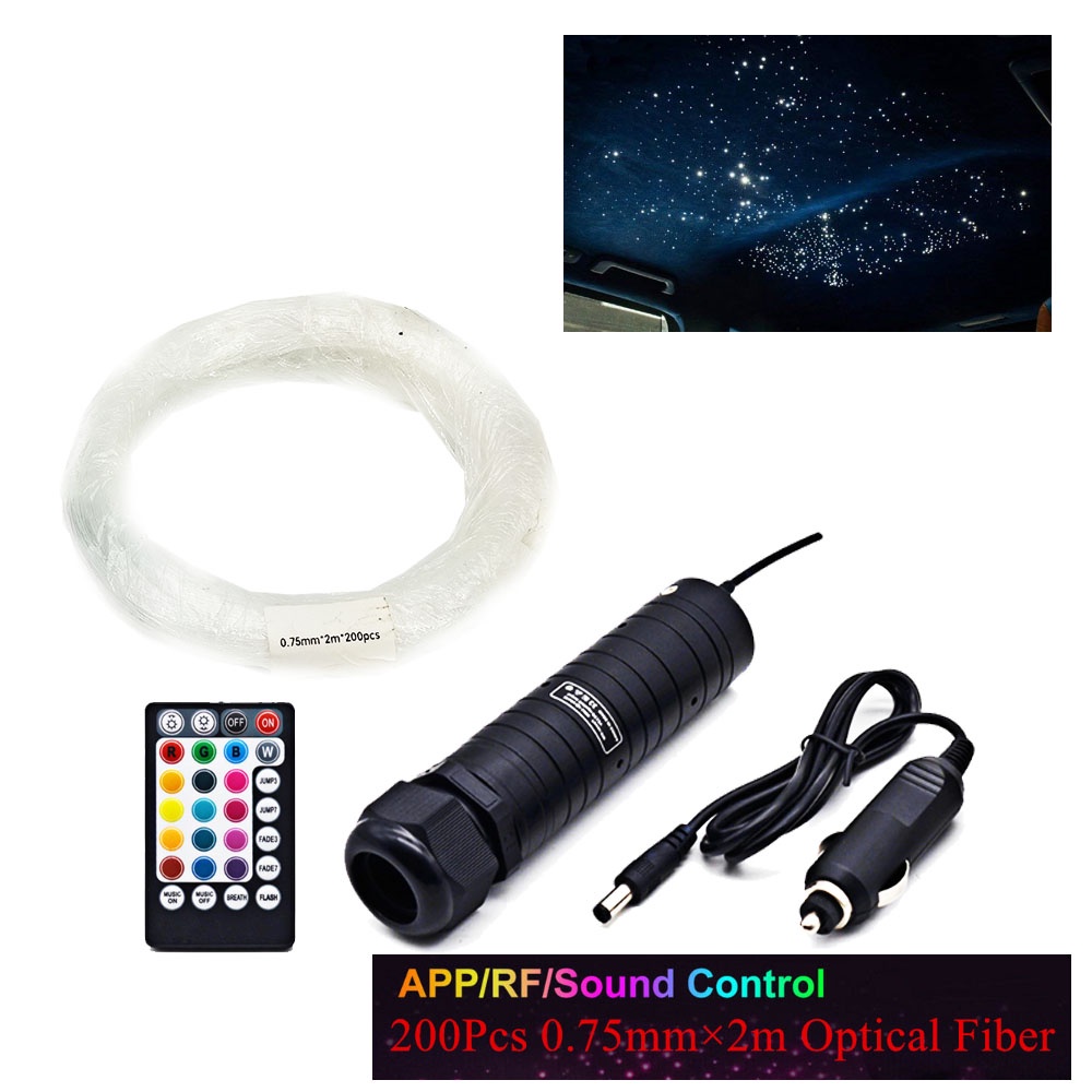 200PCS Car Headliner Roof Star Light Kit RGB LED Projector Fiber Optic ...