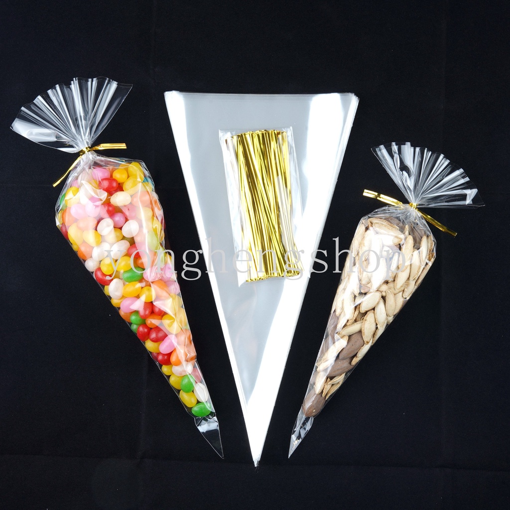 50pcs/set Clear Cone Candy Storage Bags Wedding Birthday Party Favors ...