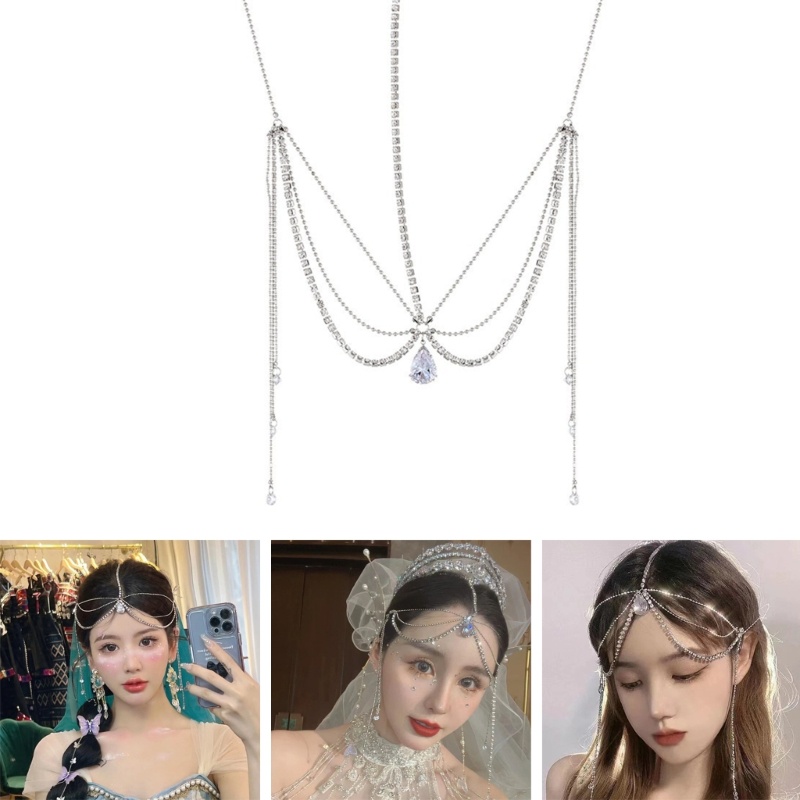fol Long Tassel Water Drop Crystal Women Head Chains Rhinestones ...
