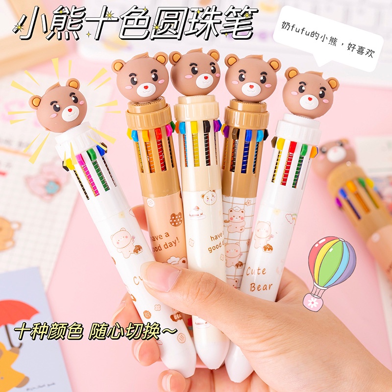 Cartoon Bear 10-color Ballpoint Pen Cartoon Press Type Multi-color ...