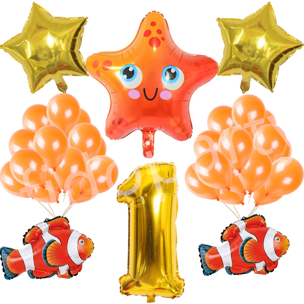 27pcs Under The Sea Animal Starfish Foil Balloon 32inch Gold Number ...