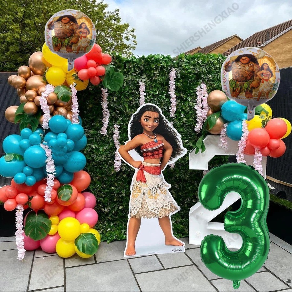 98Pcs Disney Moana Theme Party Balloons 32inch Green Number Foil ...
