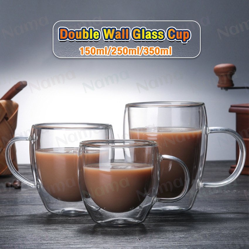 Nama Transparent Double Wall Glass Cup Coffee Mug Heat Resistant Cup ...
