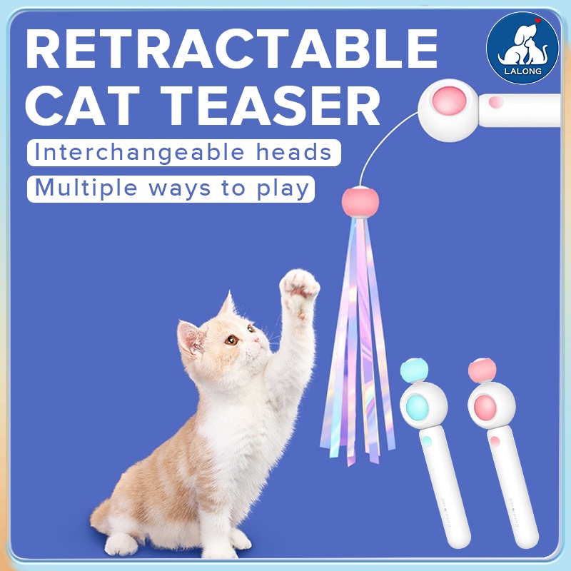 Cat Interactive Toys Retractable Teaser Stick with Laser Funny Feather ...