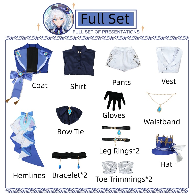 Genshin Impact Fontaine Character Focalors Cosplay Costume Full Set ...