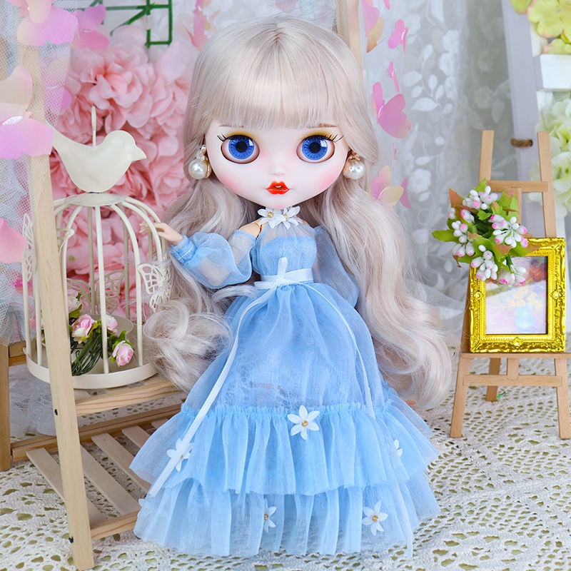 D DBS Blythe Little Ragdoll Super Fairy Daisy Blue Long Gauze Skirt ...
