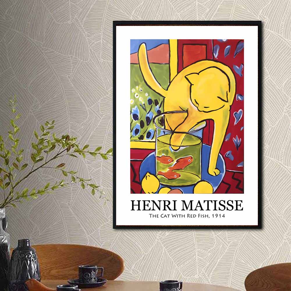 Abstract Oil Painting Cat and Goldfish Canvas Painting Matisse Watercolor Cats Poster Nordic ...