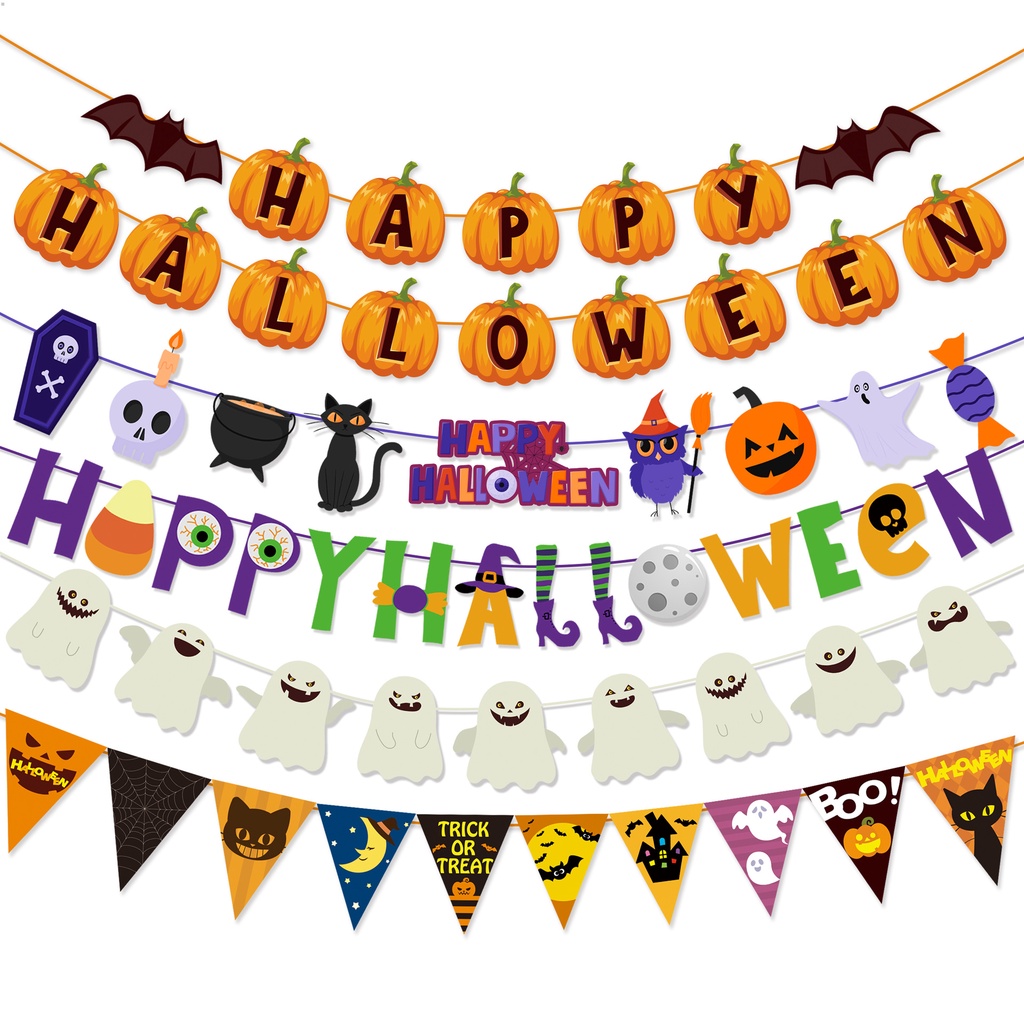 Happy Halloween Paper Banner Pumpkin Witch Spider Skull Garland Bunting ...
