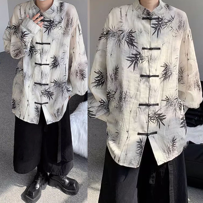 [X-MEN] Antique Style Ink Painting Bamboo Leaf New Chinese Style Men's ...