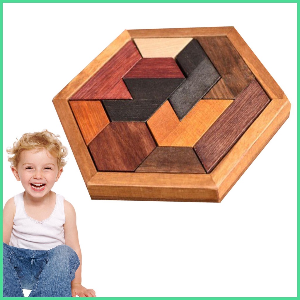 Hexagon Tangram Puzzle Brain Teaser Puzzles Geometry Shape Brain Games ...