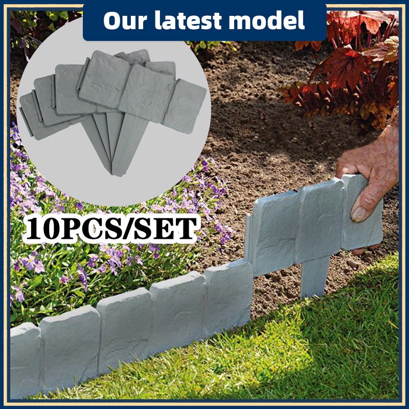 Garden Fence Edging Plastic Stone Brick Effect Lawn Flower Bed Edging ...