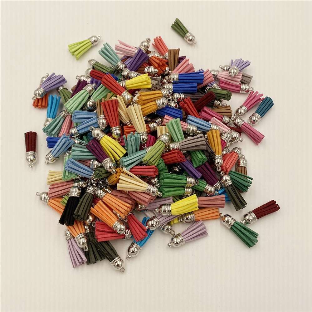 50pcs 38mm Silver Hat Mini Tassel Keychain Flipped Artificial Leather ...