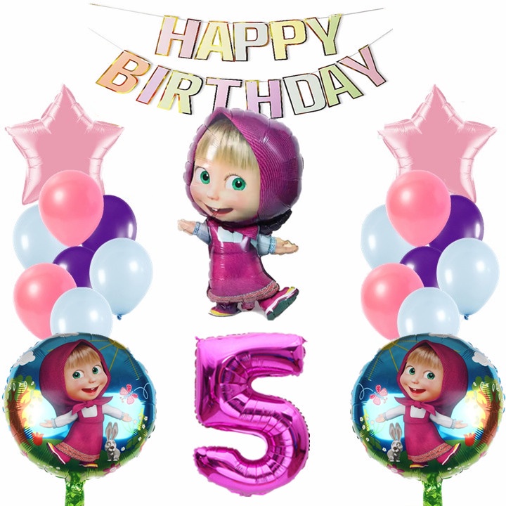 27Pcs Masha and The Bear Kids Birthday Party Balloon Set Masha and The ...